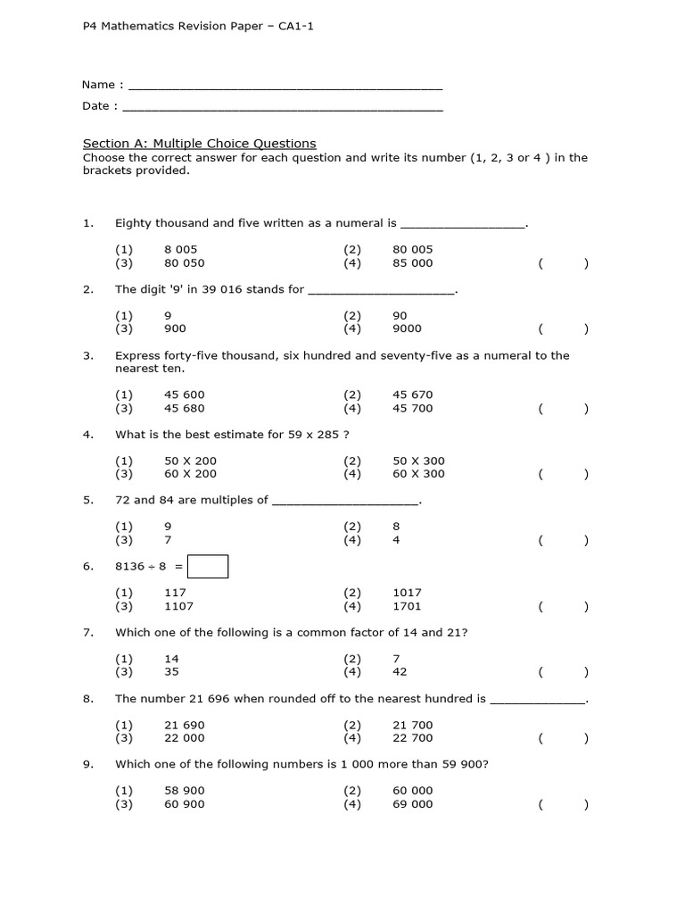 P4M-CA1-1 | PDF | Mathematics