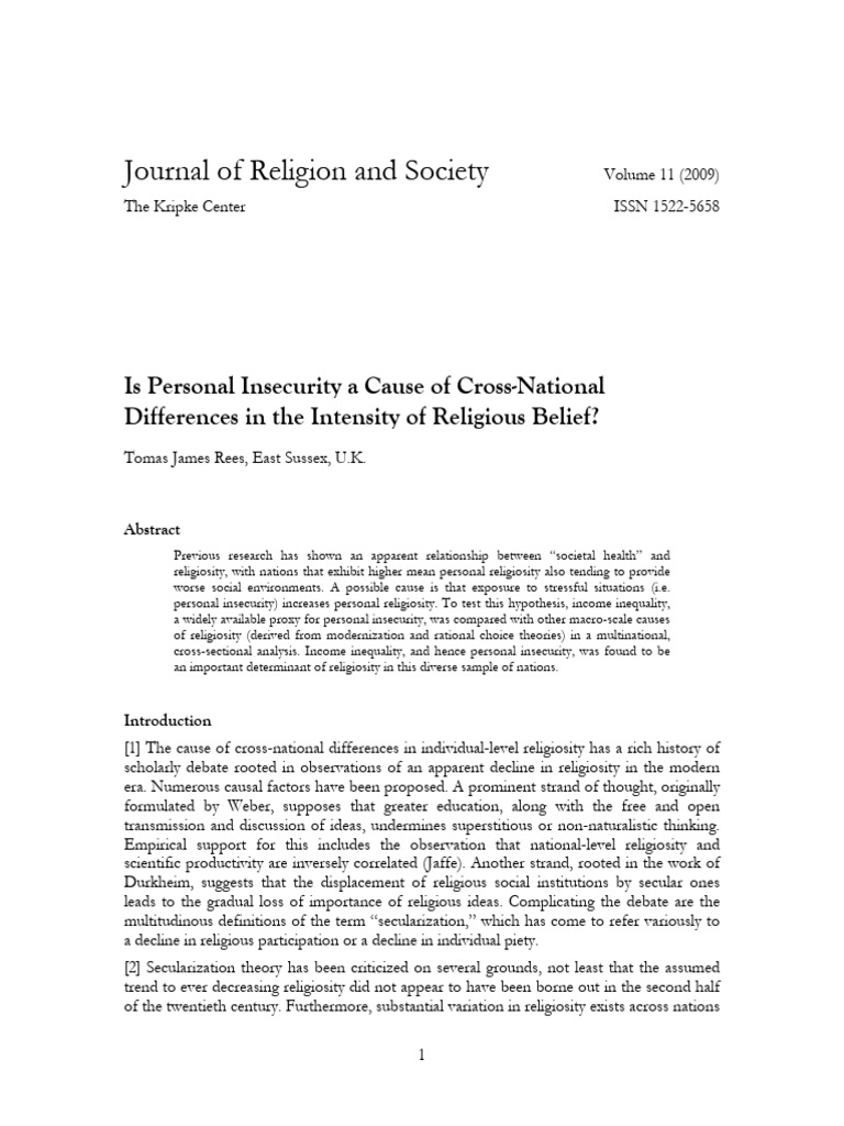 Tomas James Rees - Differences in The Intensity of Religious Belief ...