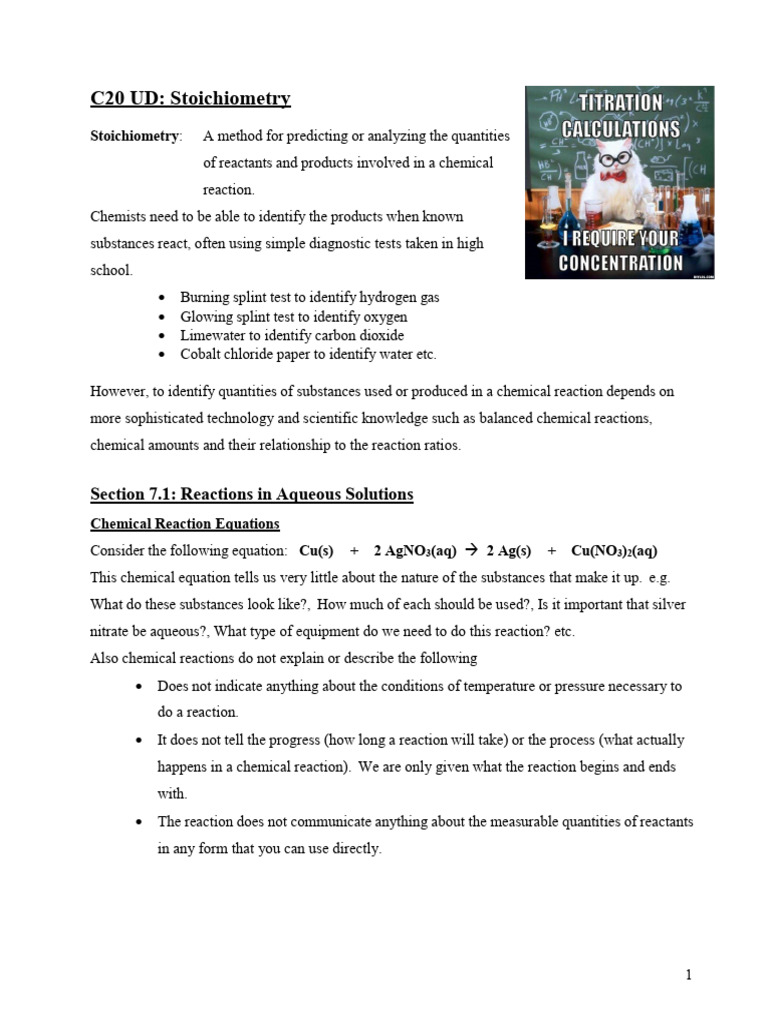 C20 Stoichiometry Student Notes 2024 | PDF | Stoichiometry | Titration