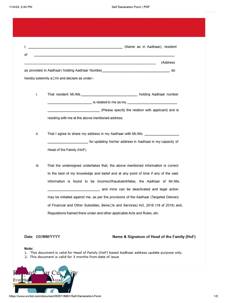Self Declaration Form - PDF | PDF