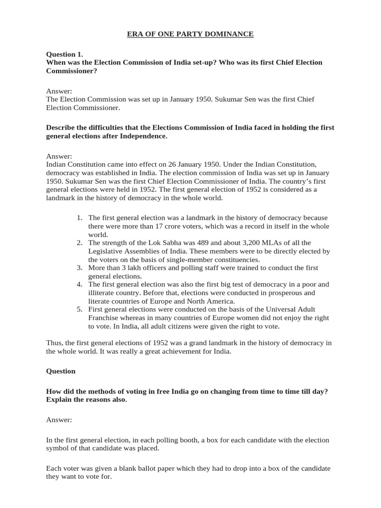 Era of One Party Dominance | PDF | Political Parties | Elections