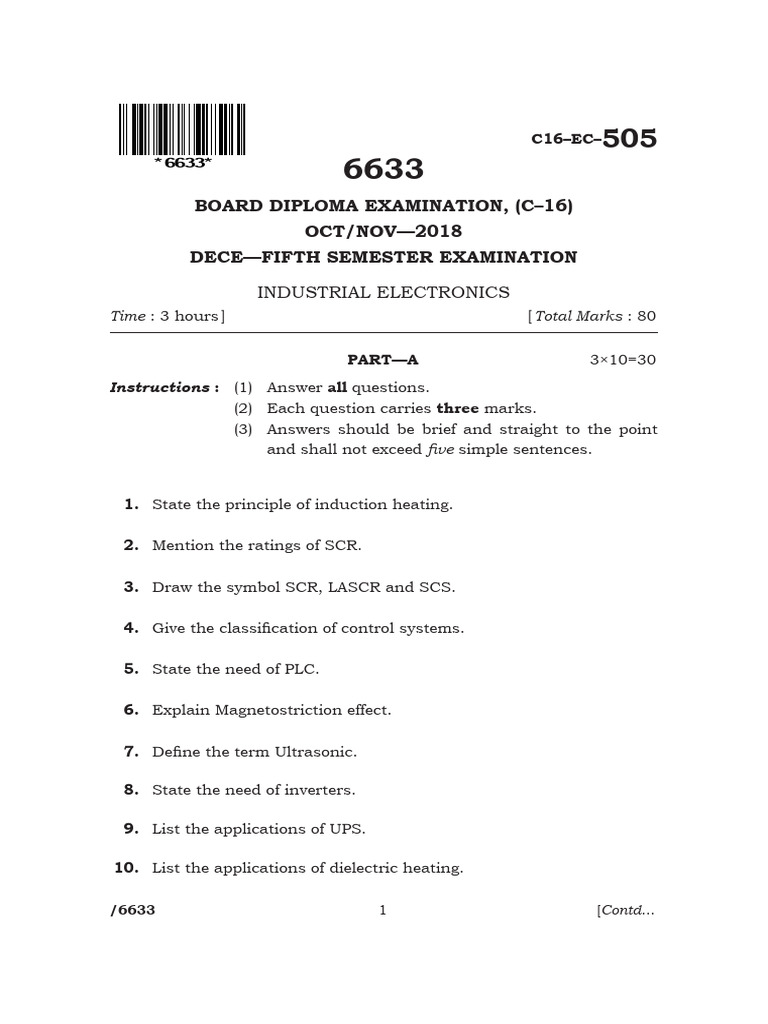 Industrial Electronics Exam 2018 | PDF