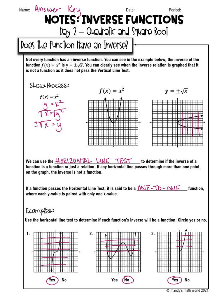 1.4 - Inverse Functions - QuadSqRt - TeacherNotes-1 | PDF | Function ...