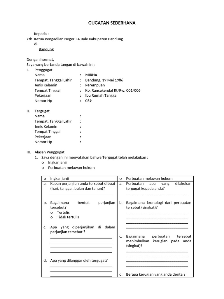 GUGATAN SEDERHANA | PDF