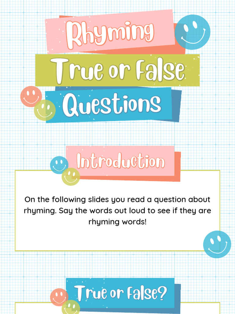 Rhyming True or False Questions Quiz in Colorful Illustrative Style | PDF