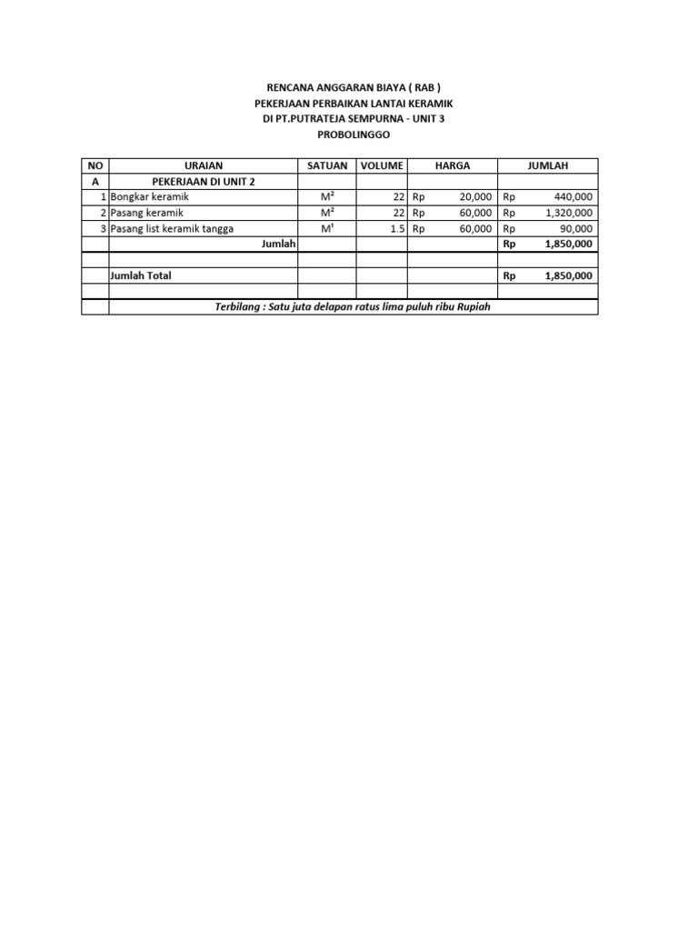Rab Perbaikan Lantai Unit 3 | PDF