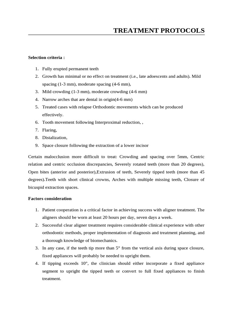 Clear Aligner Treatment Protocols | PDF | Orthodontics | Dentistry Branches