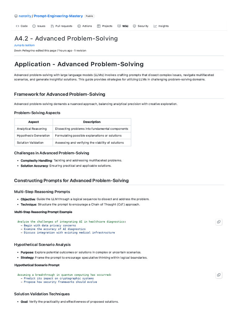 A4.2 Advanced Problem Solving Nerority - Prompt-Engineering-Mastery Wiki GitHub | PDF ...