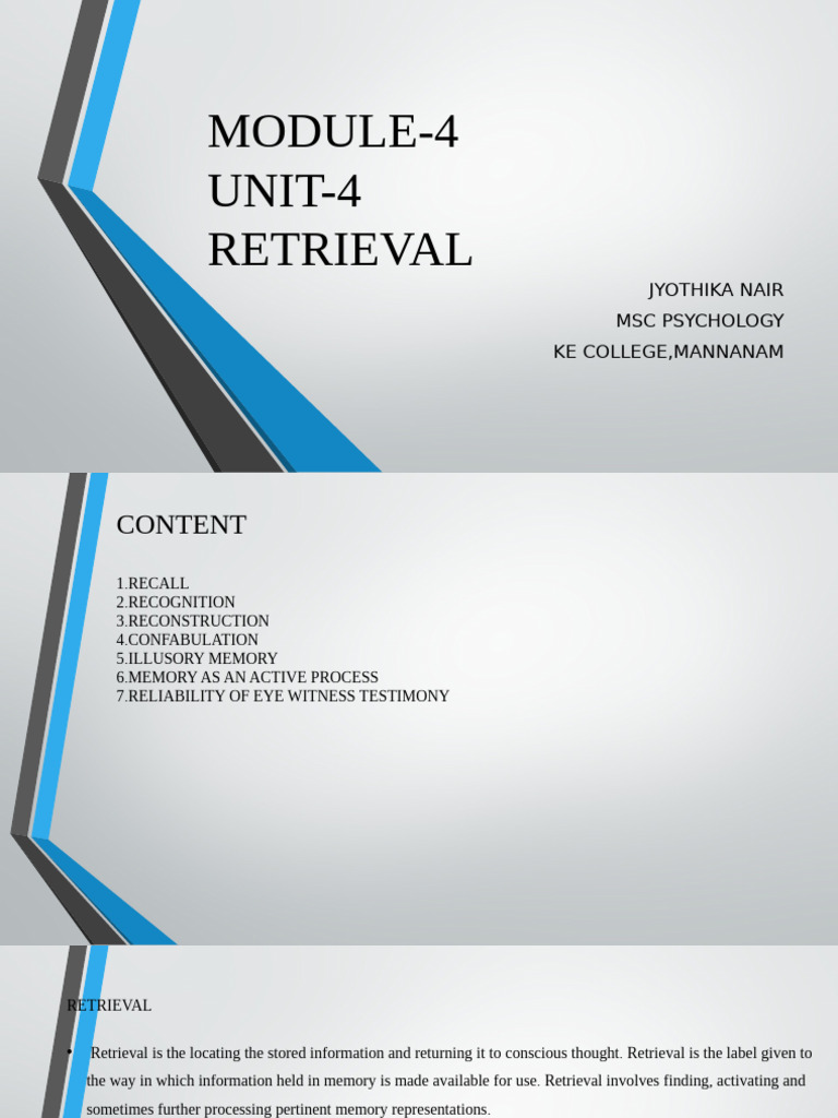 Cognitive Psychology Seminar - Module 4 Unit 4 | PDF | Recall (Memory) | Memory