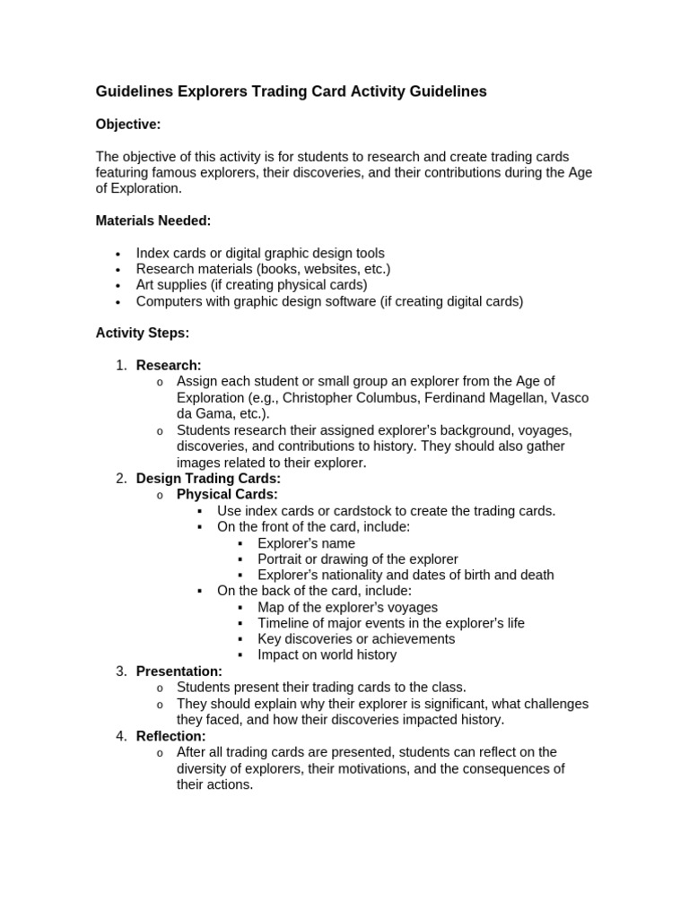 Guidelines Explorer Trading Cards | PDF