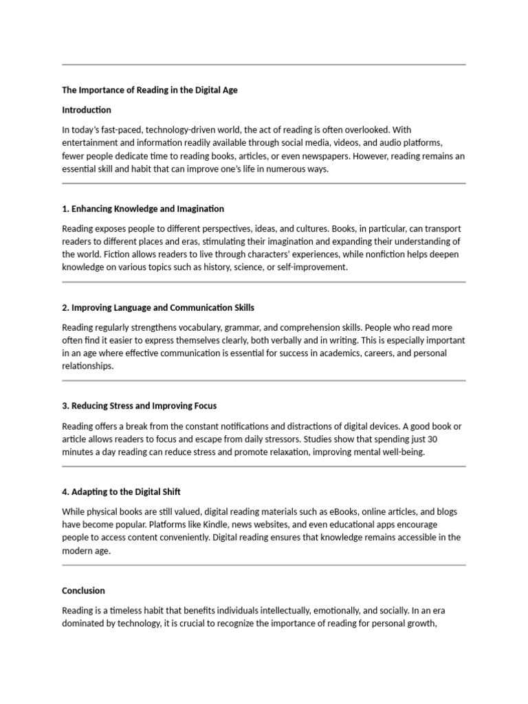 Importance of Reading in Digital Age | PDF