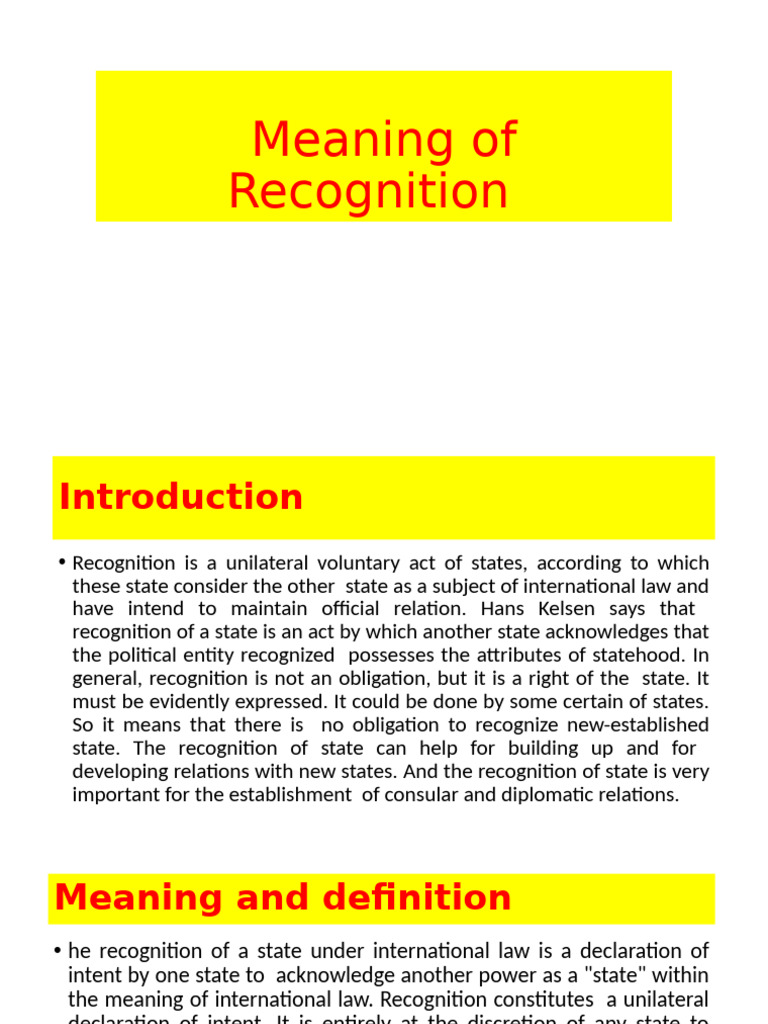 Meaning of Recognition | PDF | International Law | Sovereign State