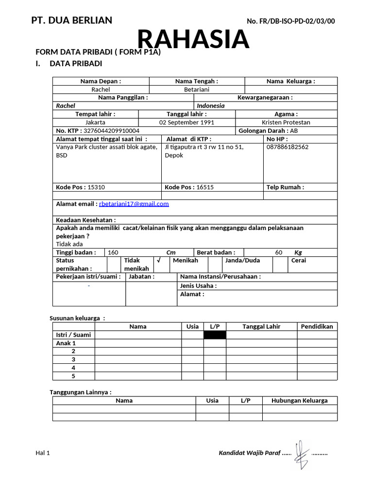 FORM DATA PRIBADI | PDF FORM DATA PRIBADI | PDF