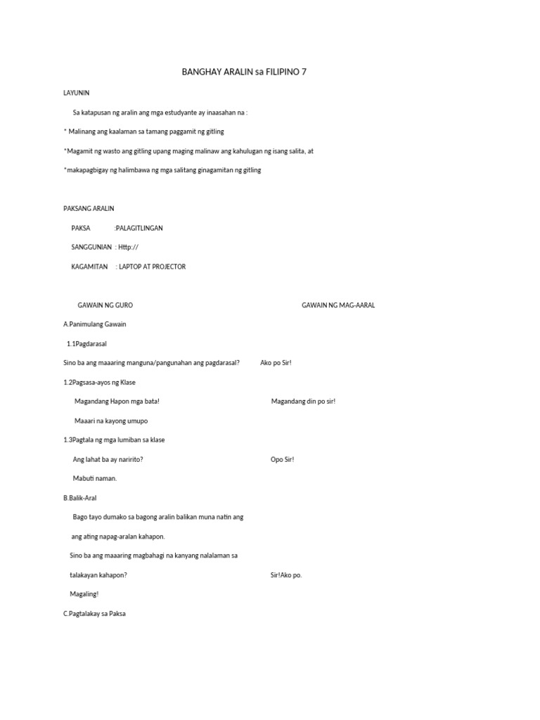 Banghay Aralin G-5 Demo Teaching | PDF