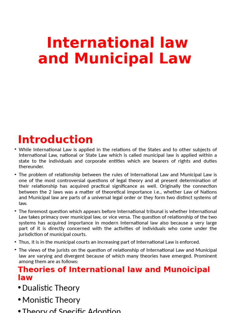 Relationship Between International and Municipal Law | PDF | International Law | Political Law