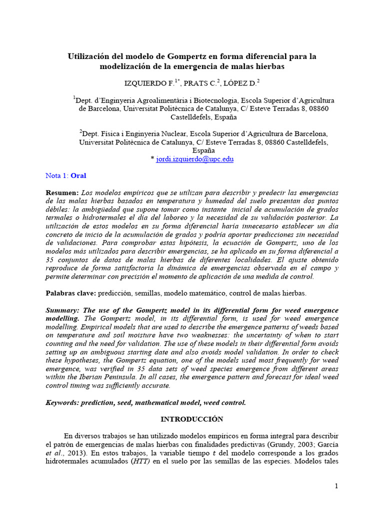 Modelo Gompertz Diferencial para Malas Hierbas | PDF | Ecuaciones ...