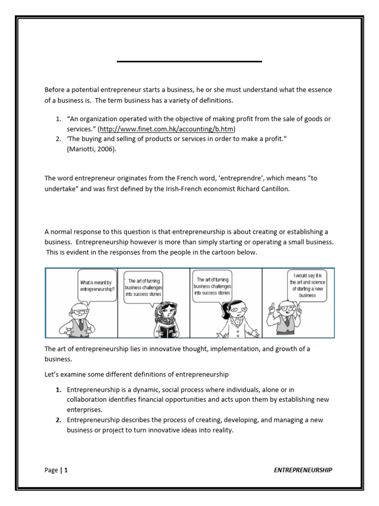 Entrepreneurship( Notes 1) | PDF | Entrepreneurship