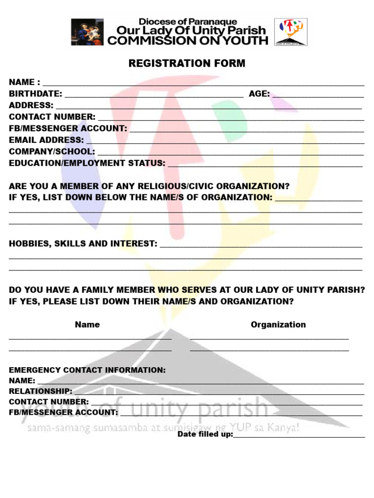 REGISTRATION FORM COY event | PDF