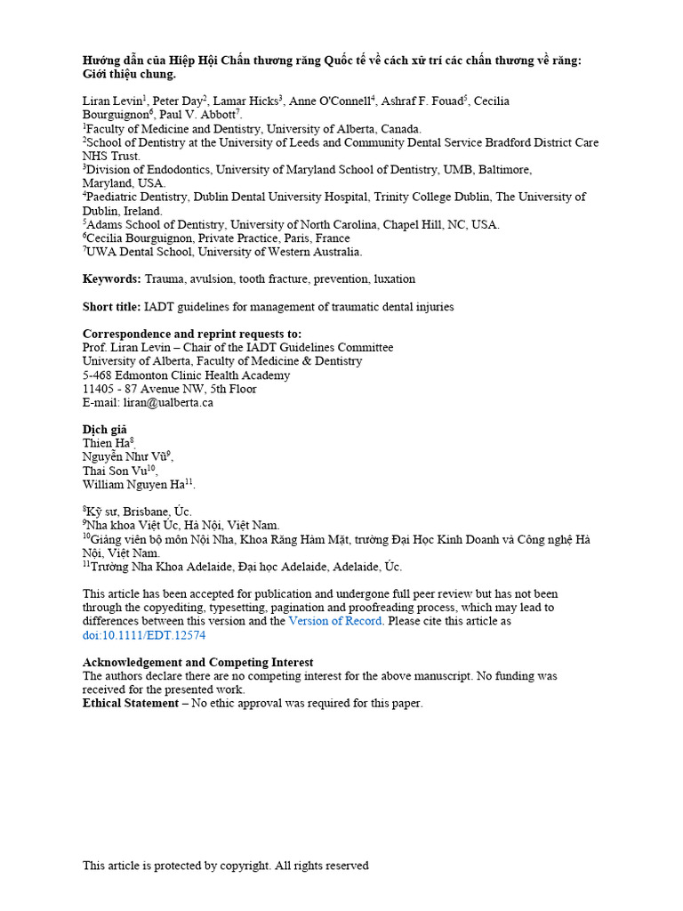 IADT Guidelines For Management of Traumatic Dental Injuries 2020 | PDF