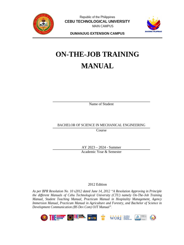 1_Internship Manual Cover Page | PDF