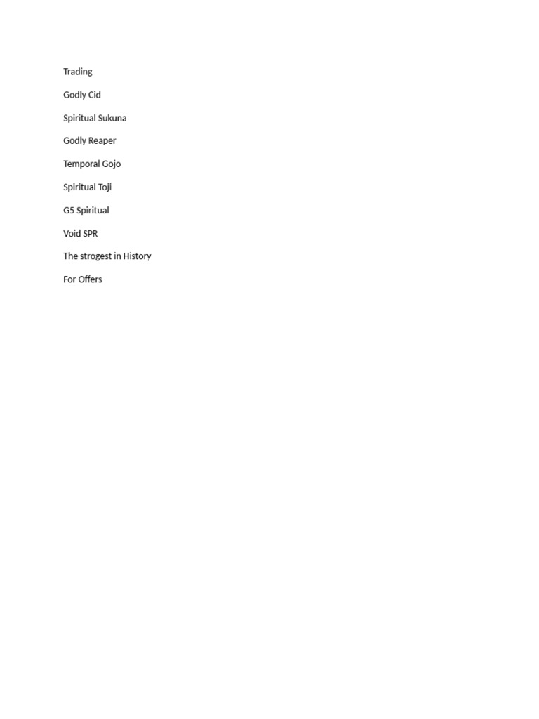Trading Godly Cid Spiritual Sukuna Godly Reaper Temporal Gojo Spiritual ...