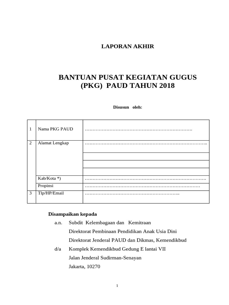 Format Laporan PKG Final 2018 EDIT UNTUN | PDF