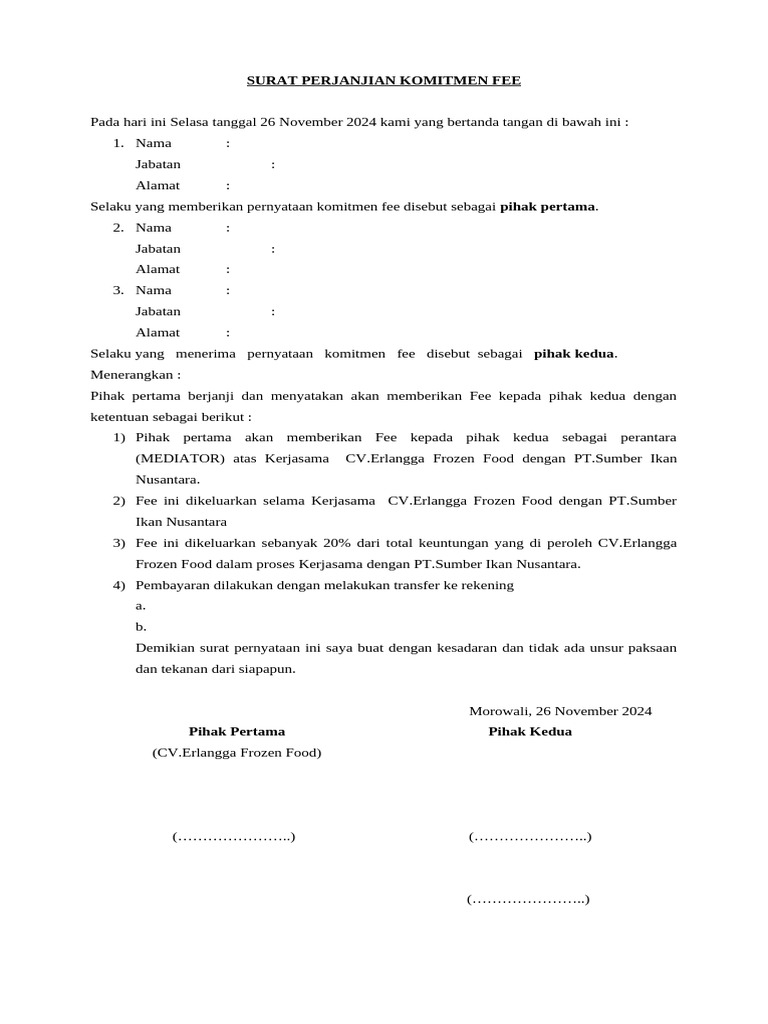 Surat Perjanjian Komitmen Fee | PDF
