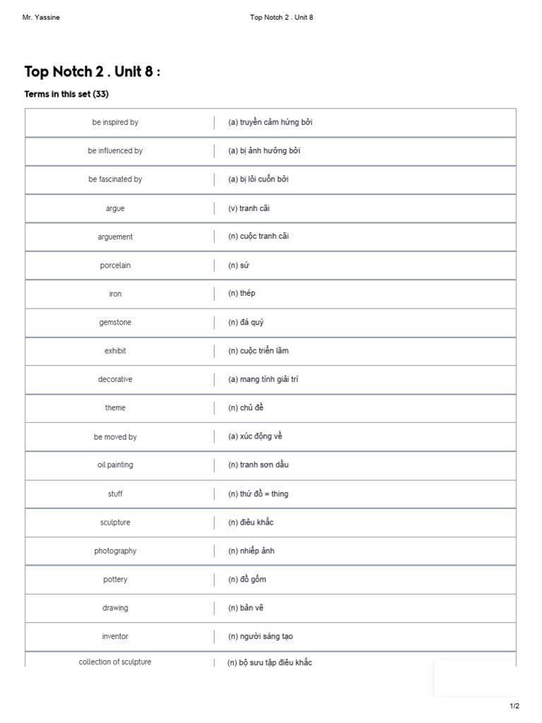 Top Notch 2 List of Vocabulary in Unit 8 | PDF
