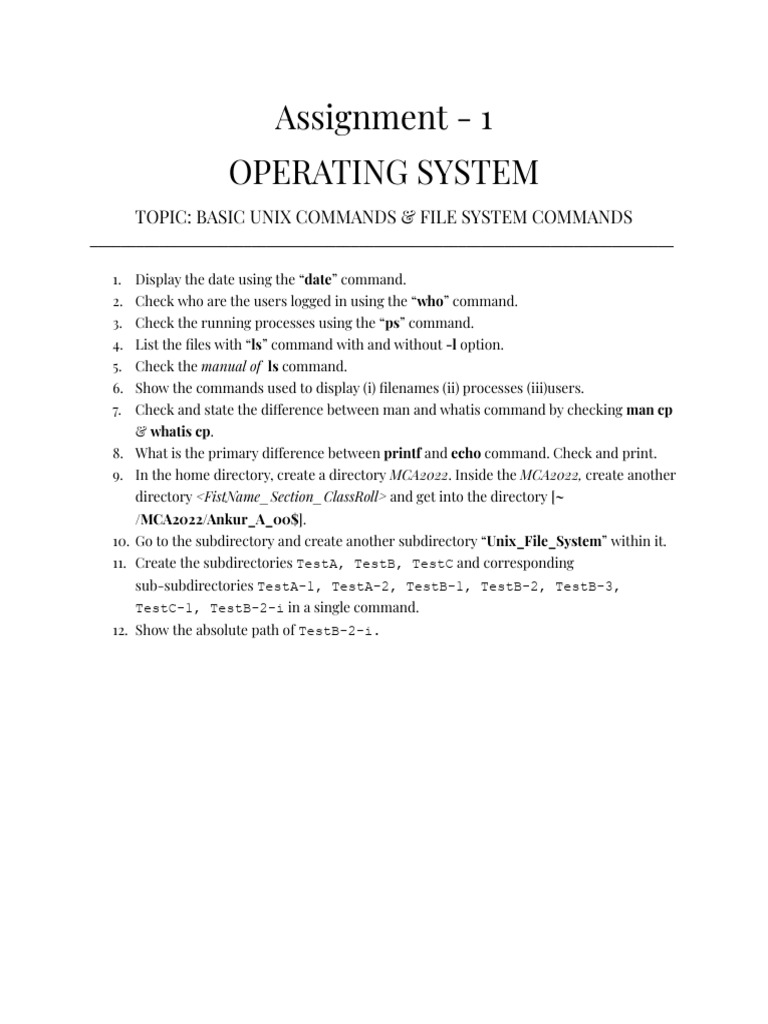 Assignment - 1 - Basic Unix Commands | PDF