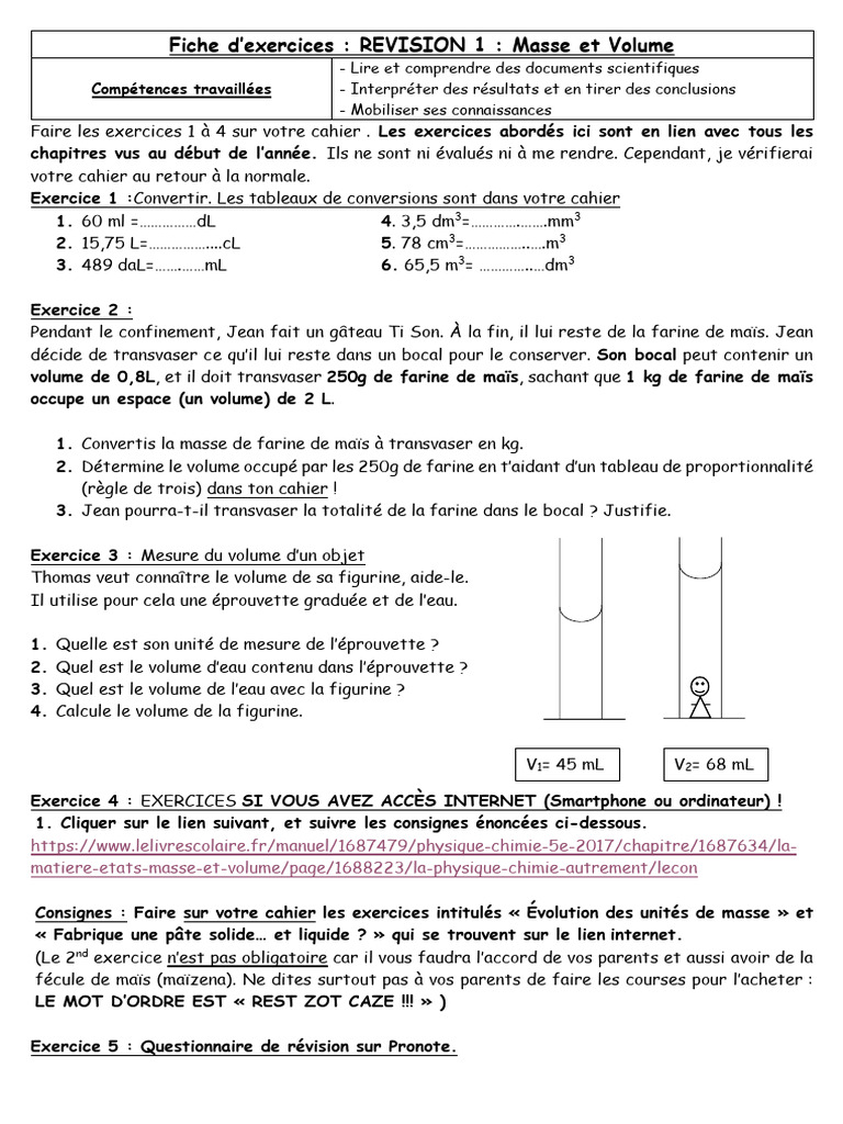 1 Eval Masse Volume 6eme | PDF