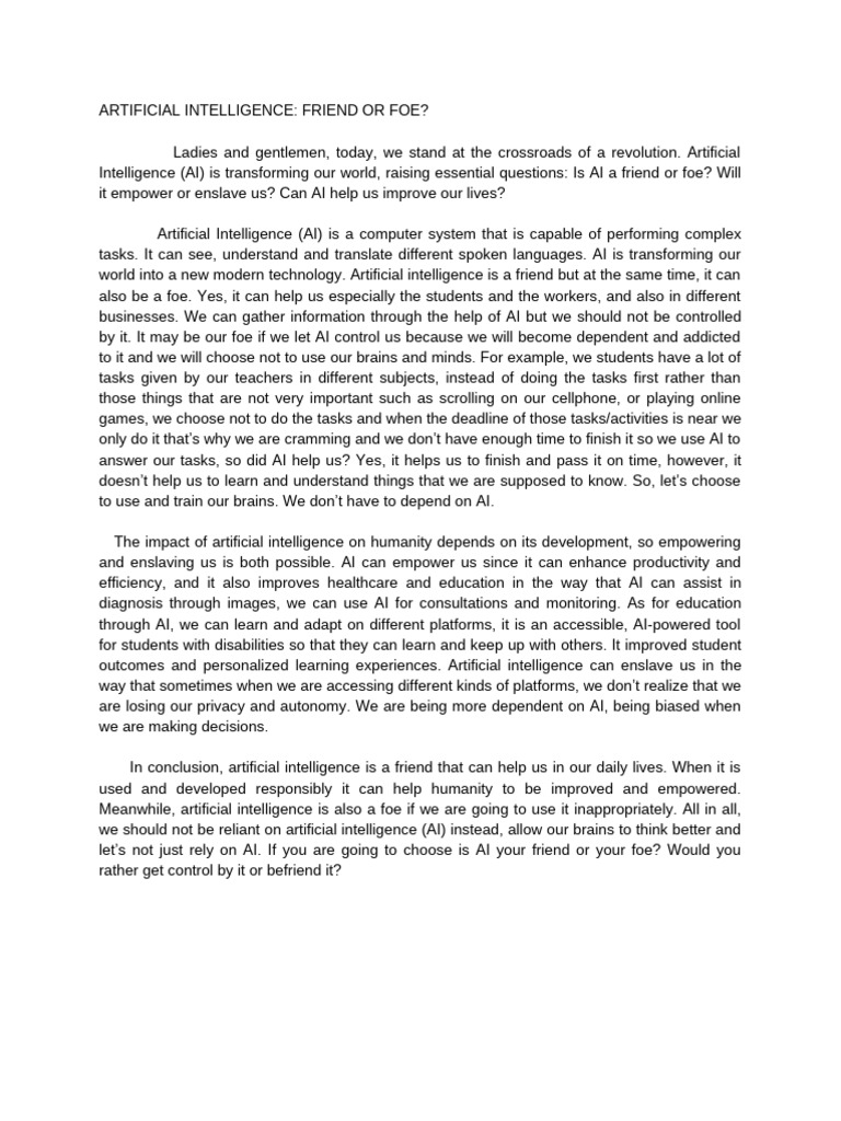 Artificial Intelligence- Friend or Foe | PDF | Artificial Intelligence ...