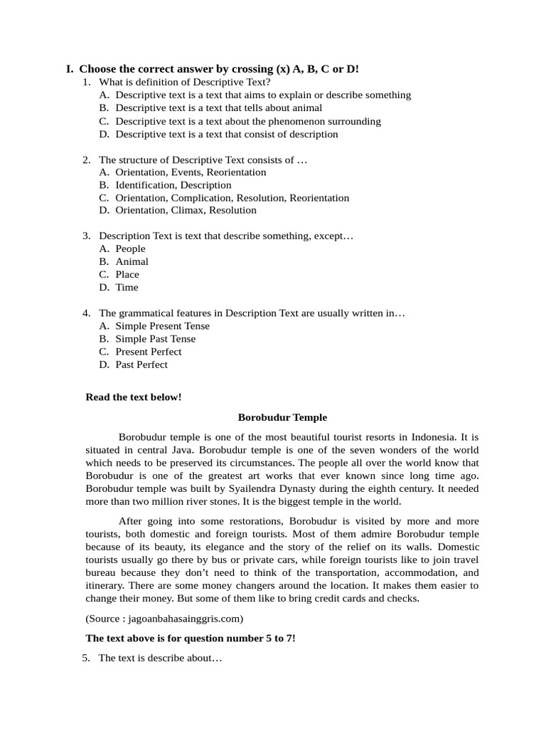 Descriptive Text Quiz and Answers | PDF | Grammar | Linguistics