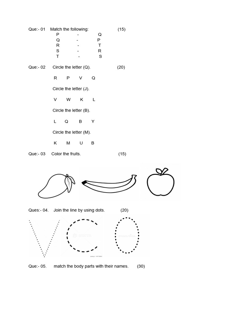 Play Group English Exam Paper | PDF