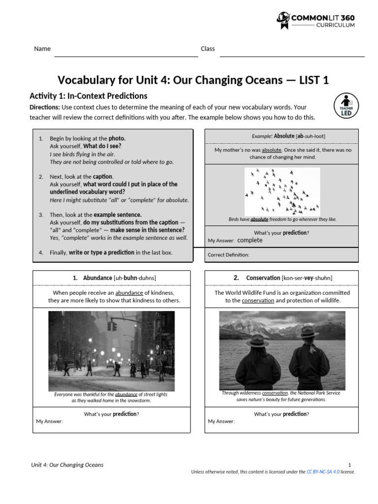 Vocabulary for Our Changing Oceans Unit | PDF | Creative Commons ...