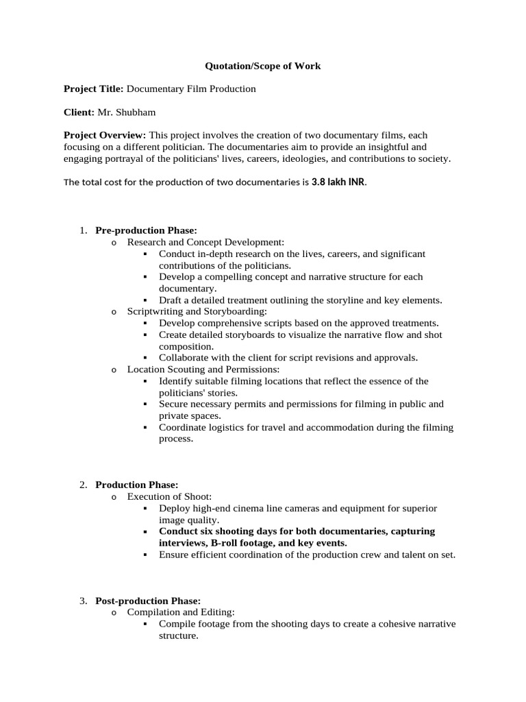 Quotation for Mr. Shubham | PDF | Documentary Film | Filmmaking