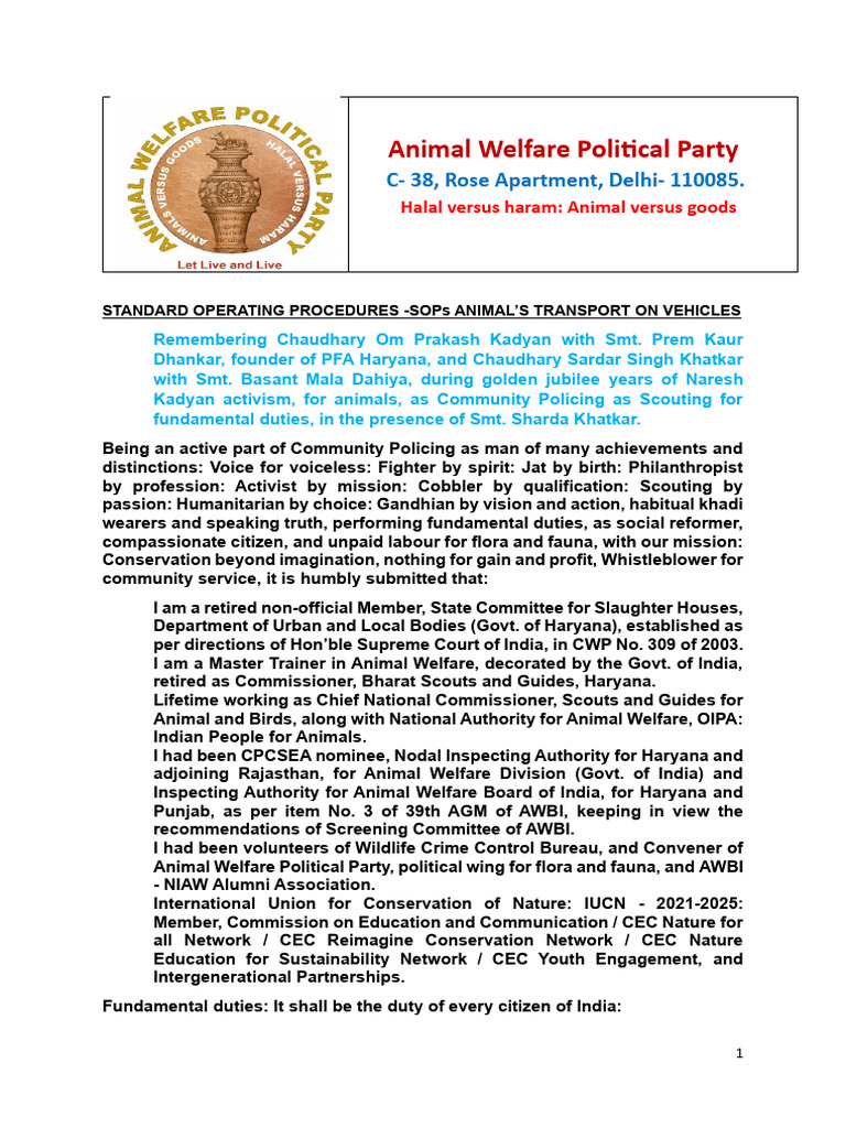 Animal Welfare Political Party: STANDARD OPERATING PROCEDURES - SOPs ...