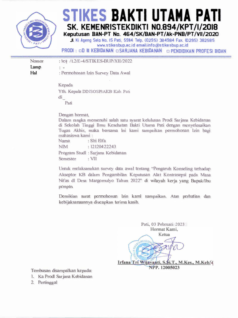 Survey Data Awal Siti Elfa | PDF