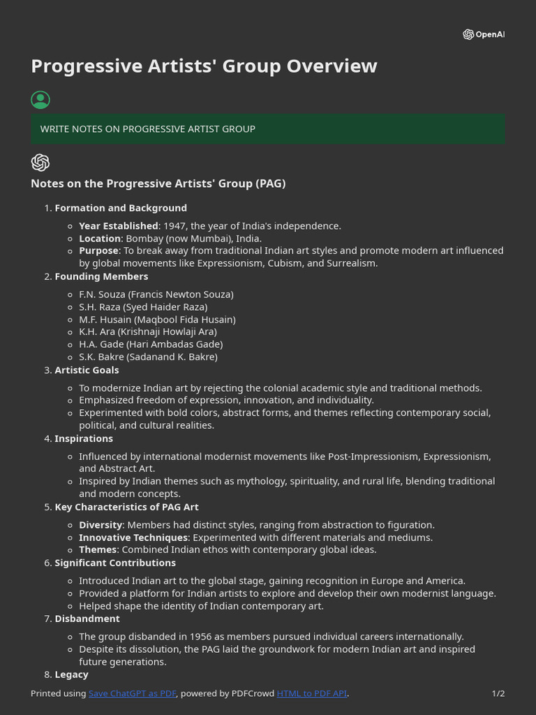 Progressive Artists' Group Overview | PDF | Movements | Modernism