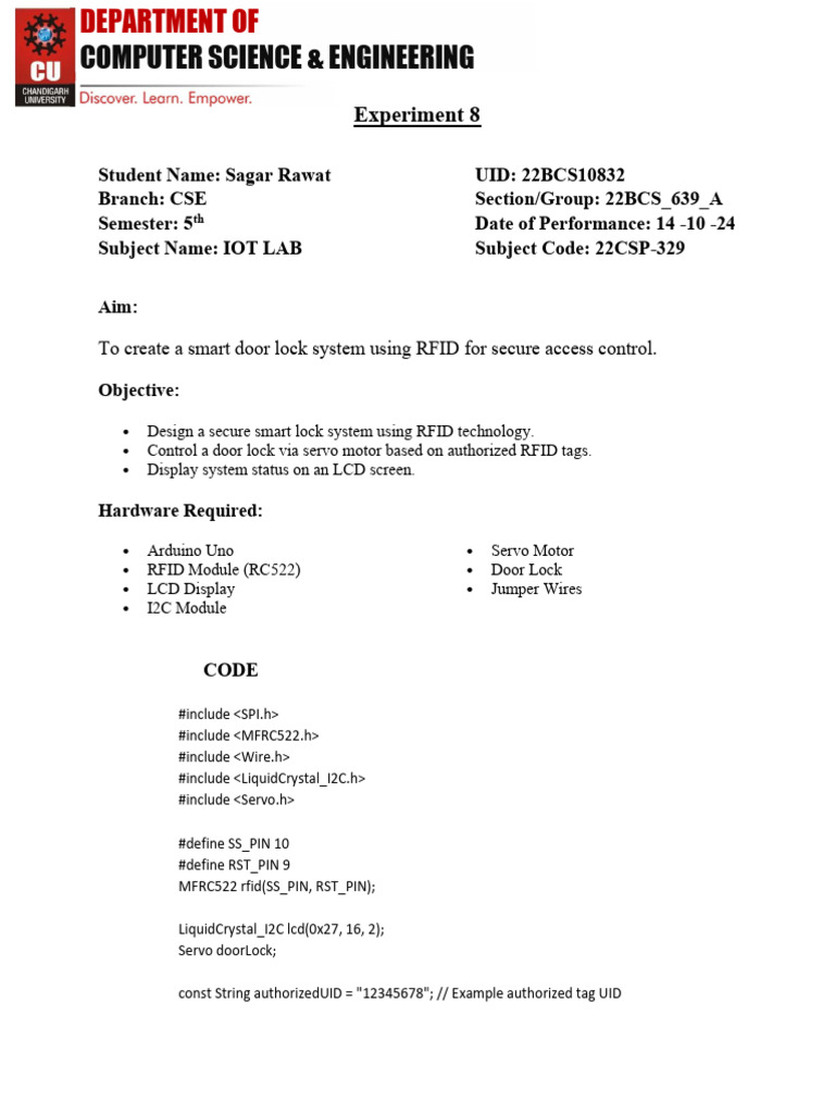 Exp 8 | PDF | Radio Frequency Identification | Computer Engineering