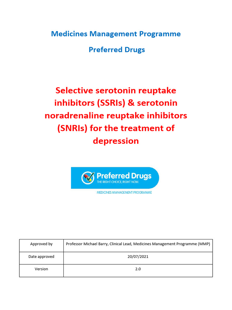 Ssris Snris For The Treatment of Depression | PDF | Selective Serotonin ...