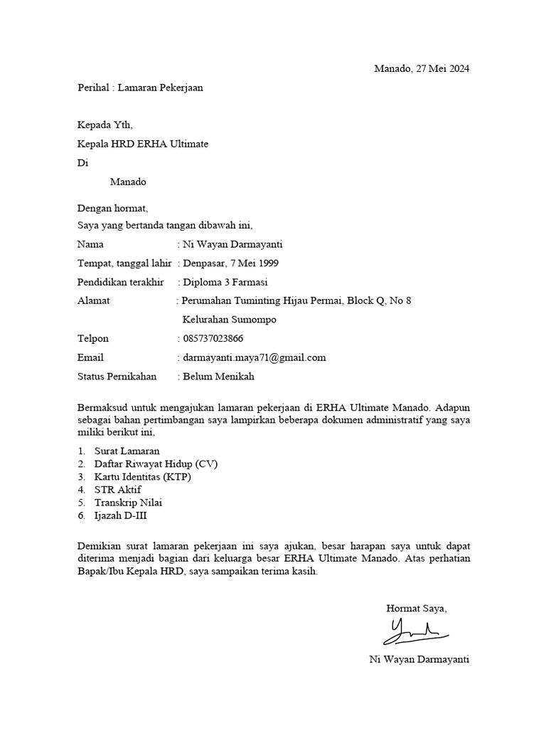 Surat Lamaran Indo 5 | PDF