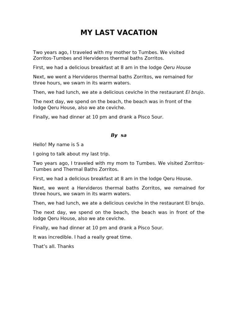 MY LAST VACATION | PDF