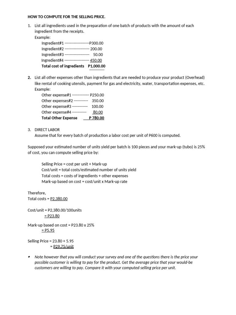 Calculate Selling Price for Products | PDF