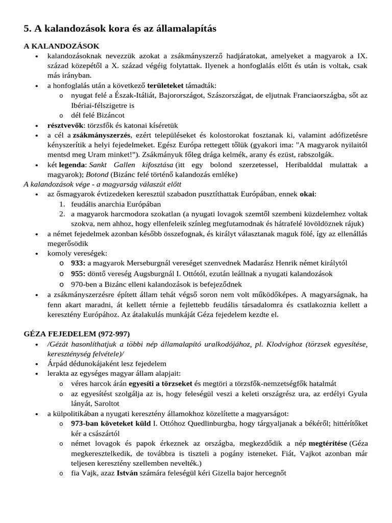 A Kalandozások Kora És Az Államalapítás | PDF