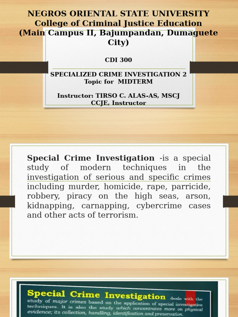 CDI 300 PPT. Specialized Crime Investigation 2 | PDF | Bail | Crime Scene