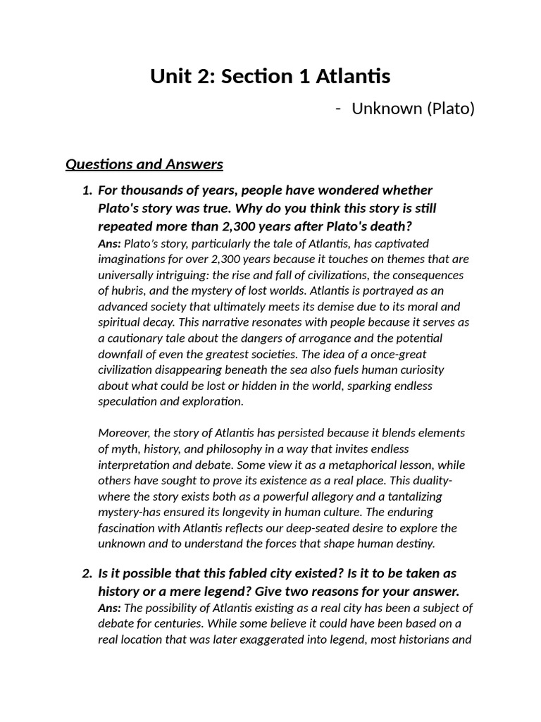 Unit 2 - Le 1 - Atlantis | PDF | Atlantis | Natural Environment