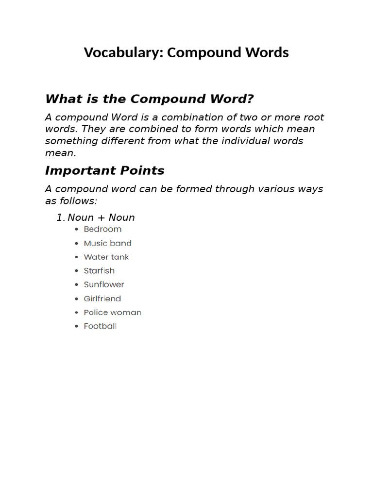 Vocabulary - Compound Word | PDF