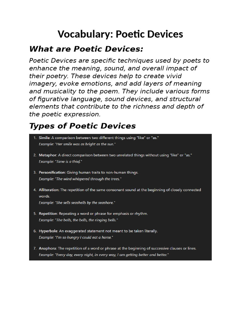 Vocabulary - Poetic Devices | PDF