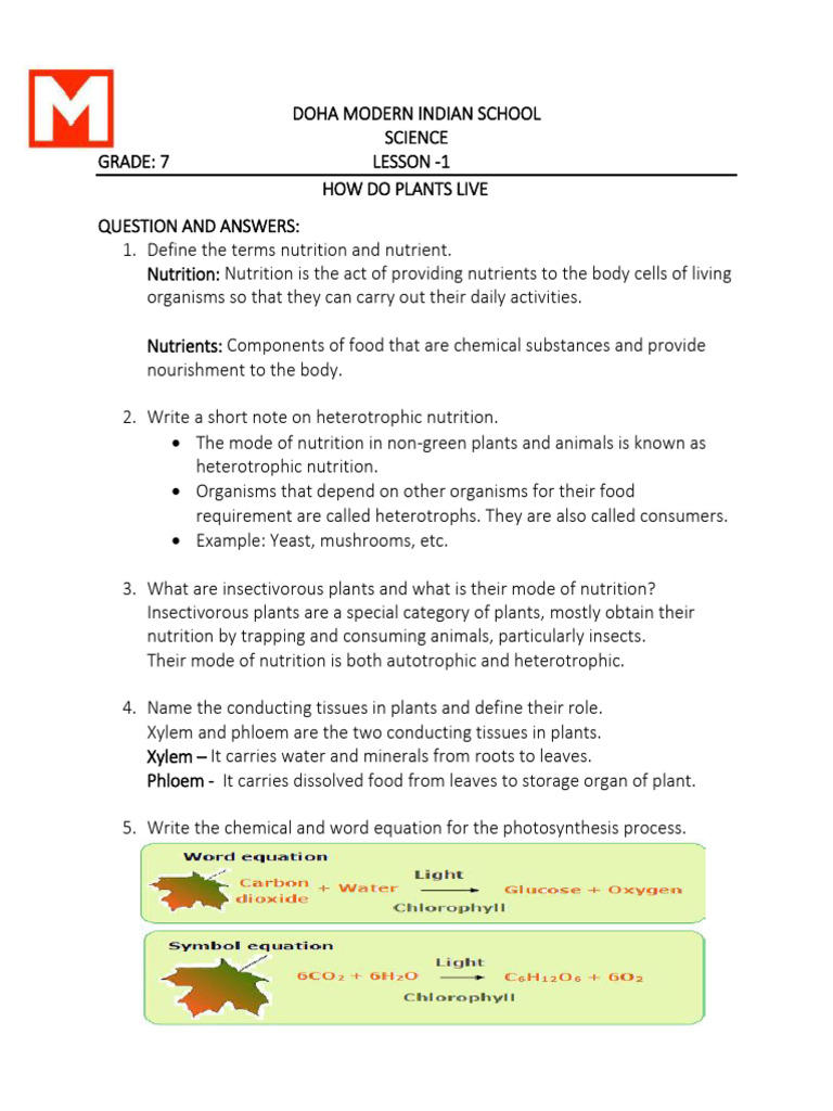 1. How do plants live - Notes | PDF | Nutrition | Diet & Nutrition