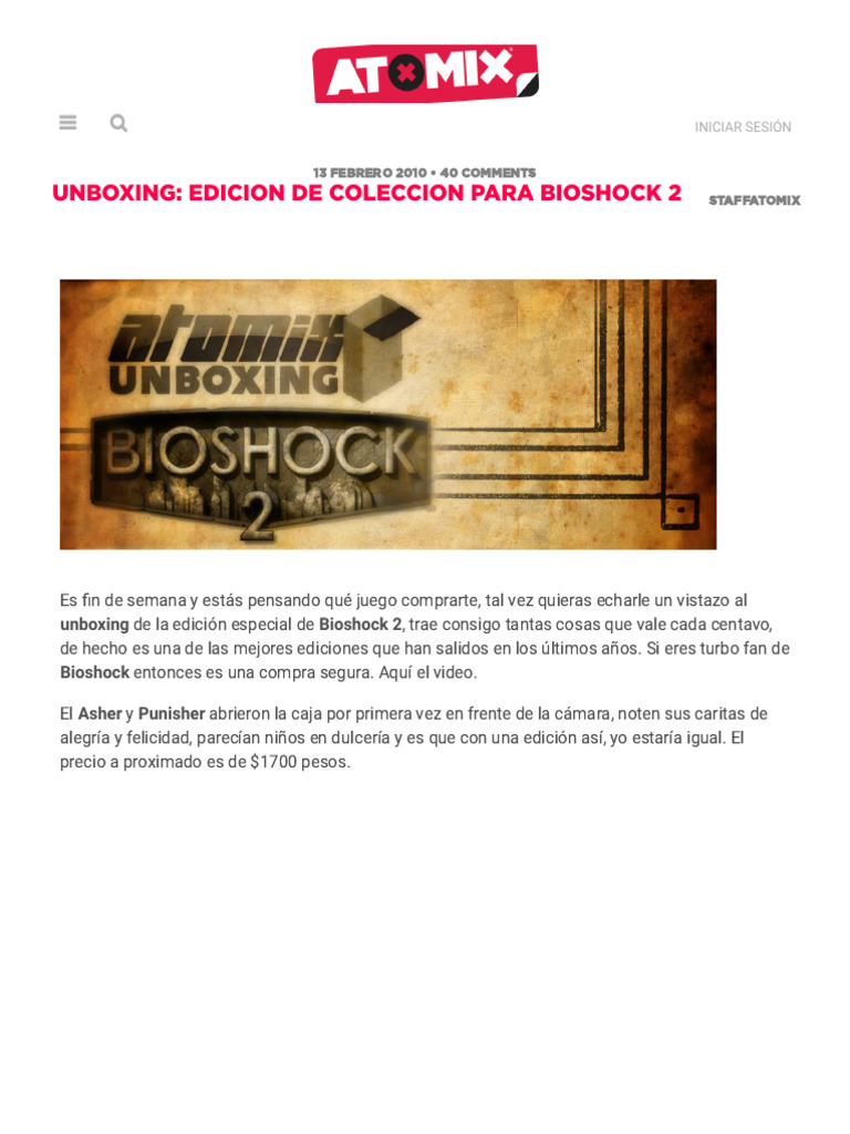 Unboxing - Edición de Colección para Bioshock 2 - Atomix | PDF